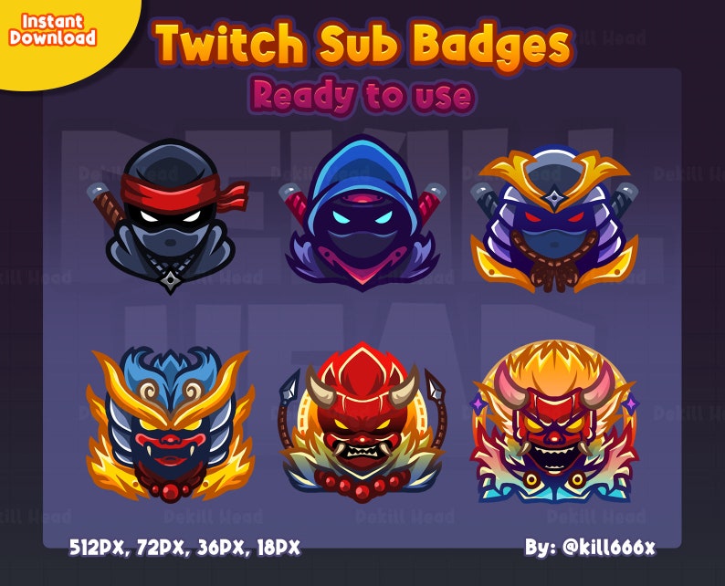 6 Sub Badges - Ultimate Ninja Samurai Oni - Etsy