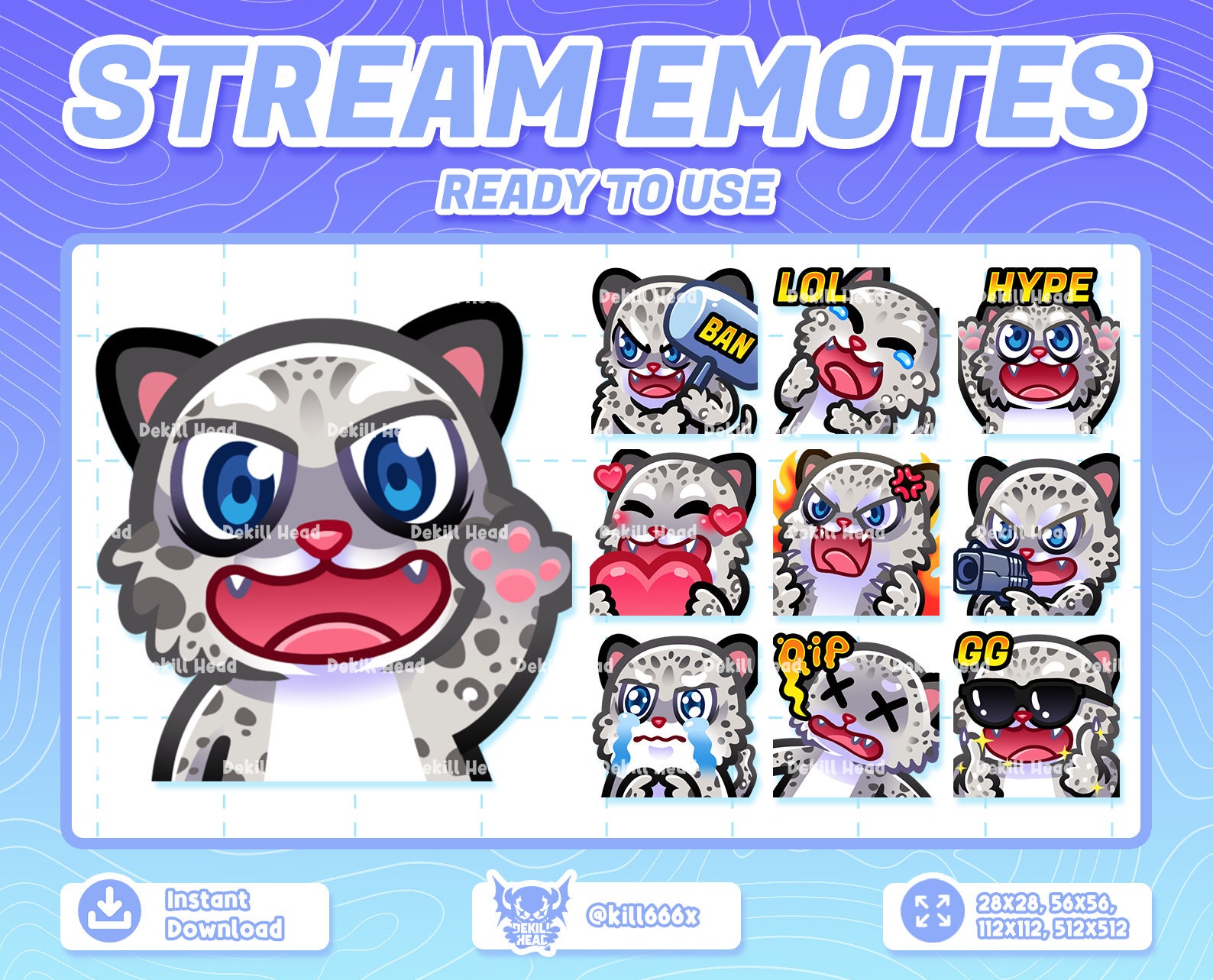 10 Stream Emotes - Leopard | Hello | Ban | LOL | Hype | Love | Angry ...