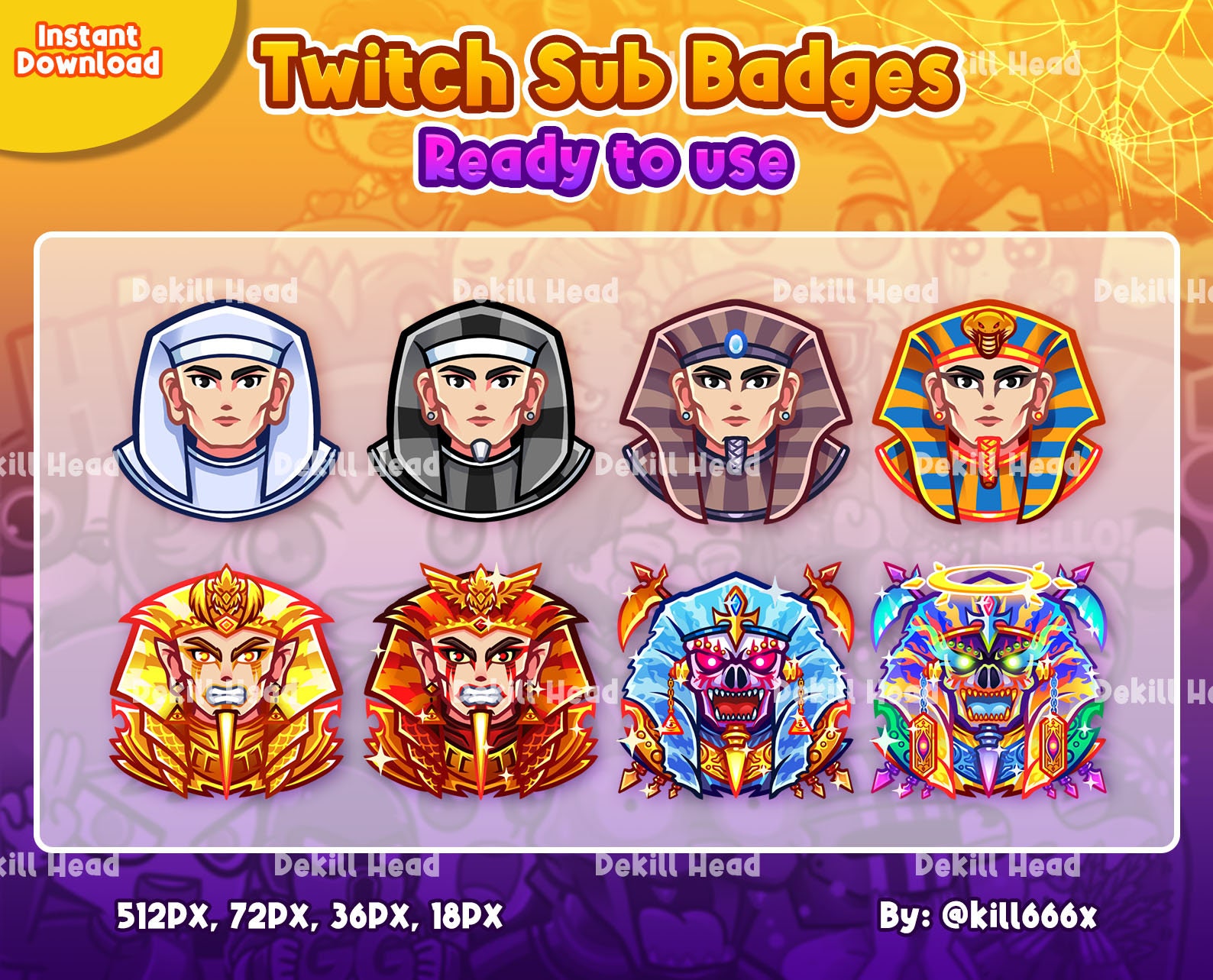 8x Pharaoh Sub Badges | Egyptian King | Stream Badges | Loyalty Badges ...