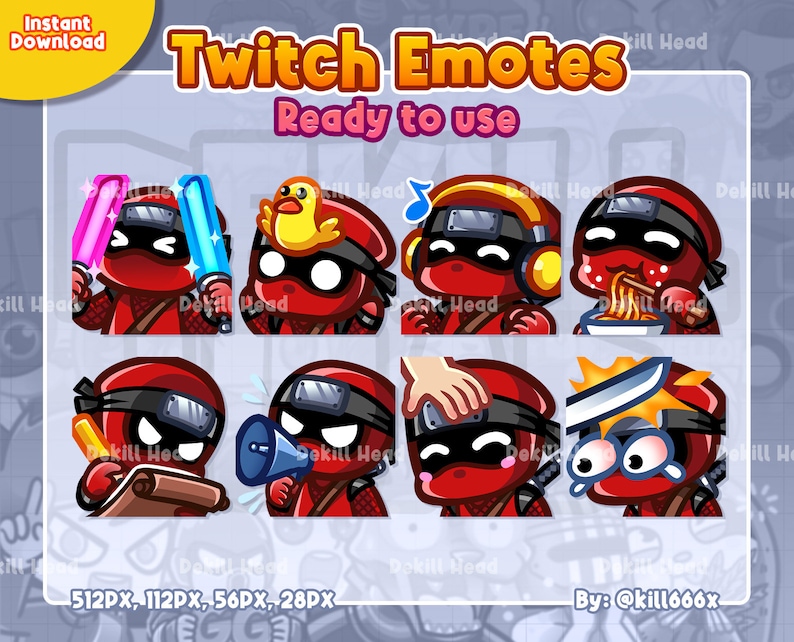 8 Emotes the Red Ninja Funny, Glowstick, Duck, Music, Eat, Write, Loud ...