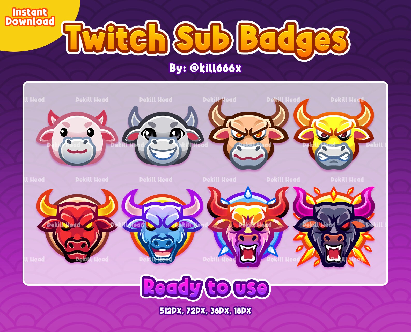8 Bull Sub Badges | Cow | Buffalo | Stream Badges | Twitch Badges - Etsy