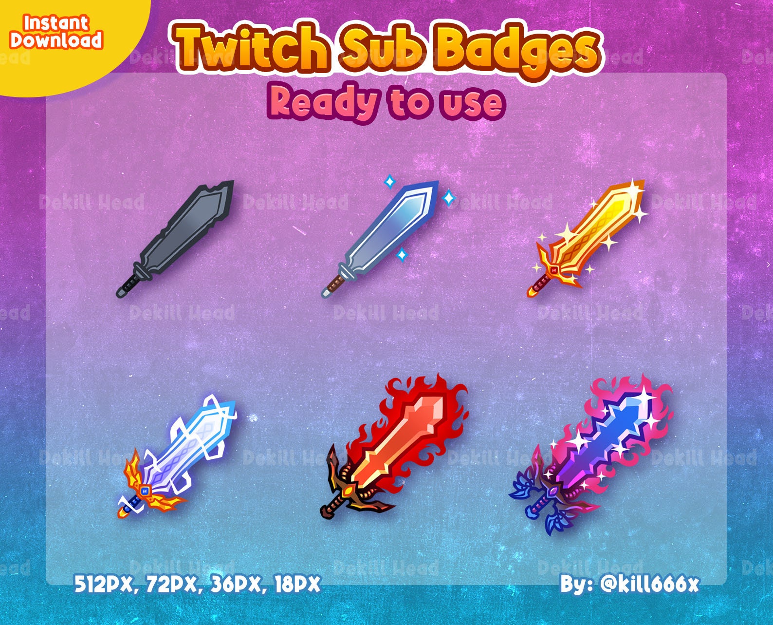 Swords Sub Badges: Demon, Monster, Dragon - Twitch Badges (digital ...