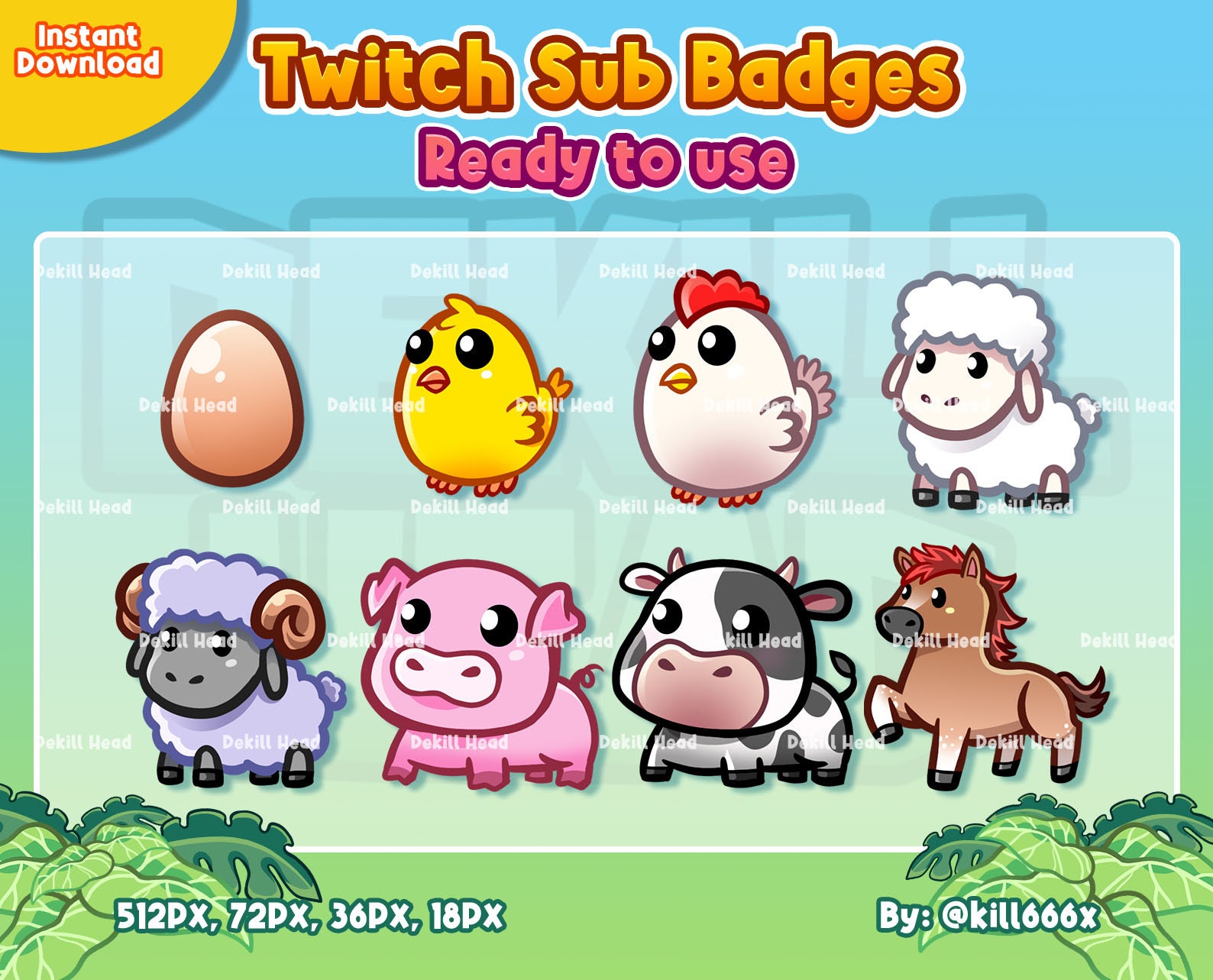 8 Farm Animals Sub Badges Egg Chicken Sheep Pig Cow - Etsy