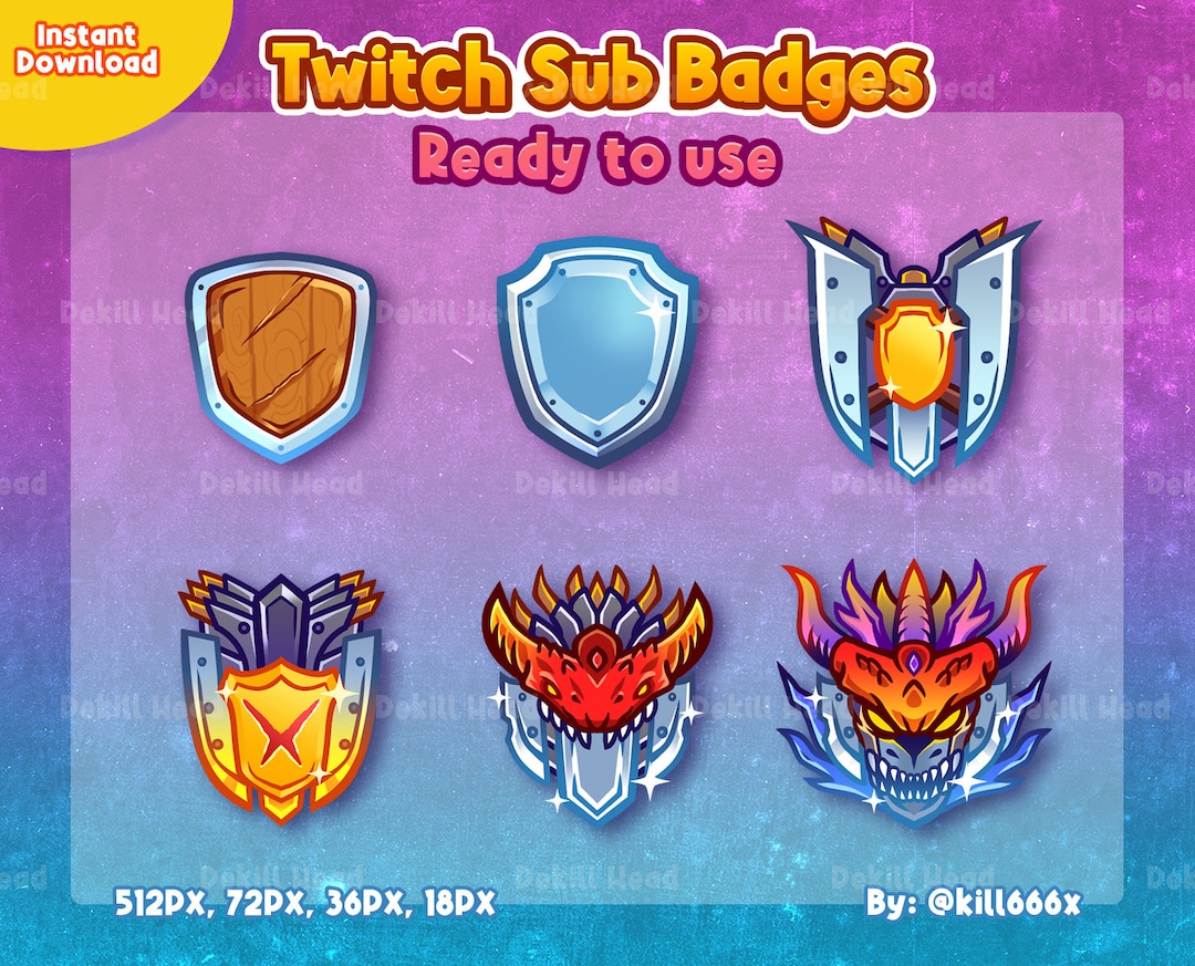 6 Sub Badges Shields Sub Badges Demon Monster Dragon Twitch Badges - Etsy