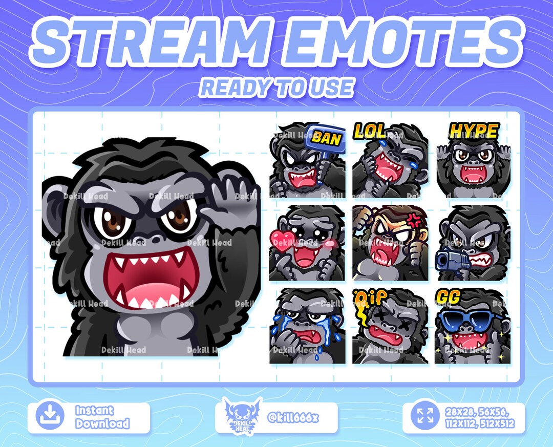 10 Stream Emotes - Gorilla | Hello | Ban | LOL | Hype | Love | Angry ...