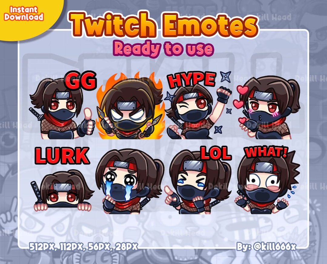 The Black Ninja Girl, 8 Emotes, GG, Rage, Hype, Kiss, Lurk, Crying, LOL ...