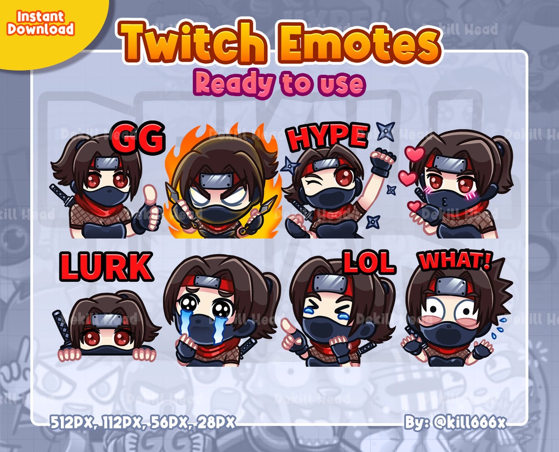 The Black Ninja Girl, 8 Emotes, GG, Rage, Hype, Kiss, Lurk, Crying, LOL ...