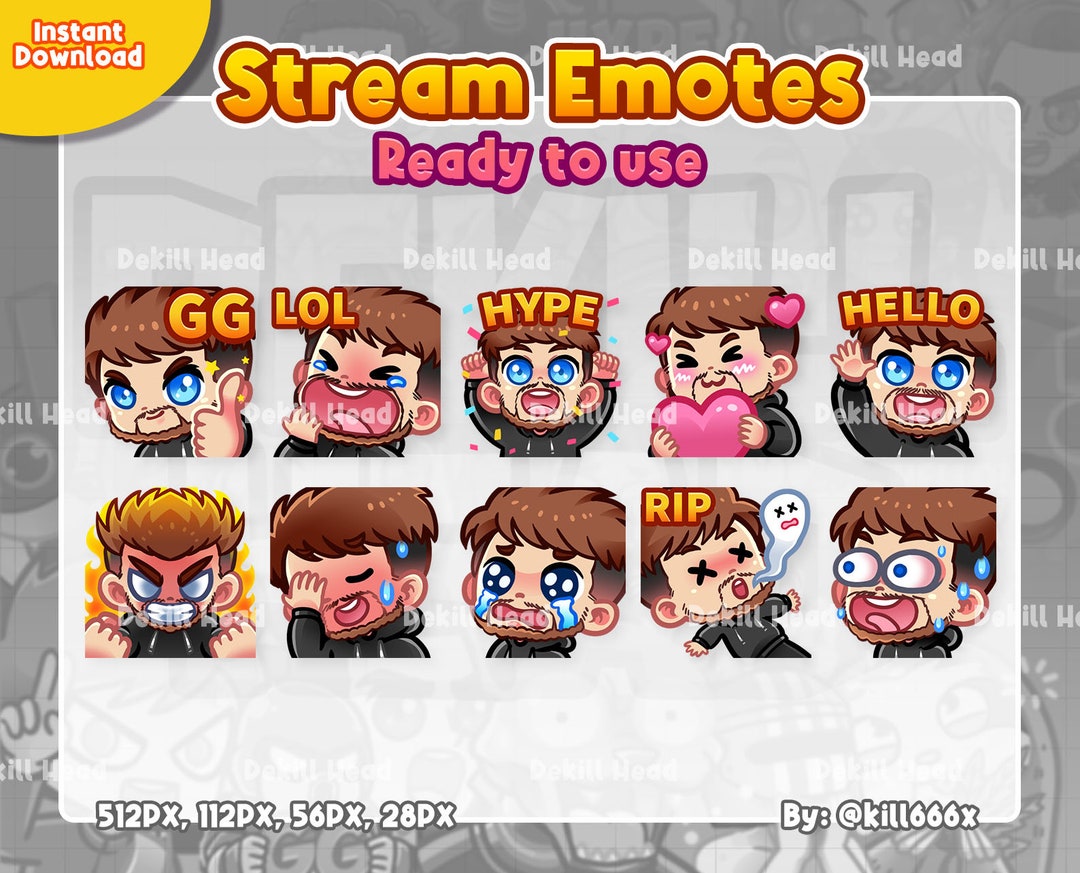 10 Stream Emotes - Hoodie Boy Brown Hair With Beard - Etsy