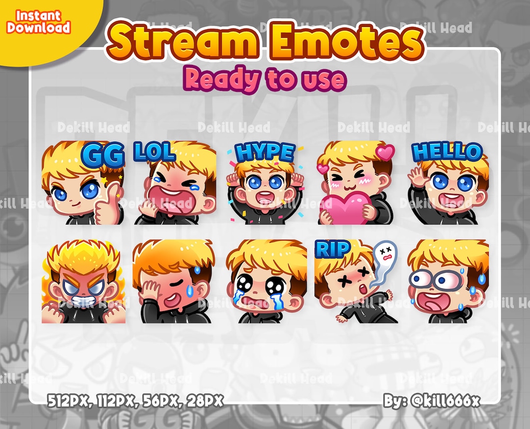 10 Stream Emotes - Hoodie Boy Blonde Hair | Blue Eyes - Etsy