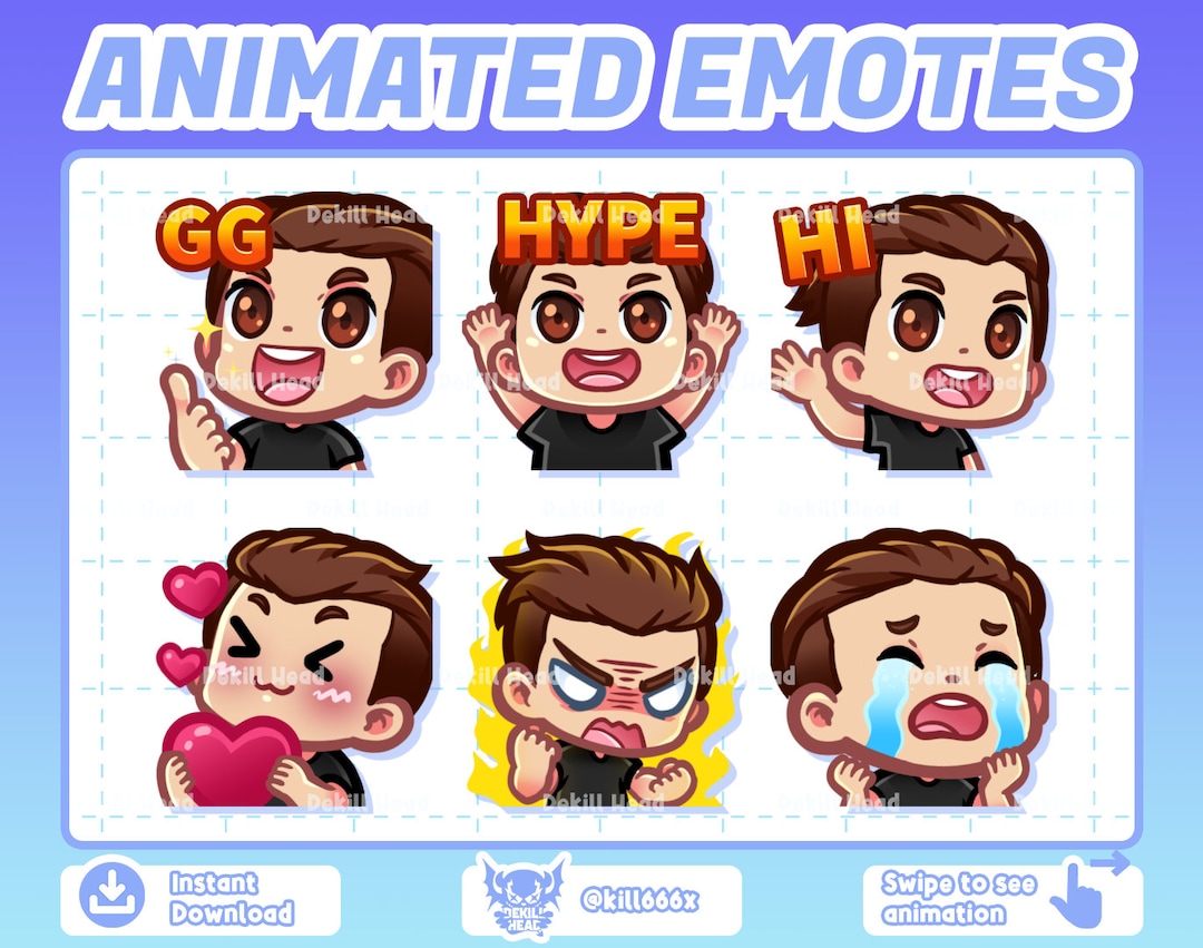 6 Animated Emotes | Cool Chibi Gamer Boy With Brown Hair | Gif | Twitch ...