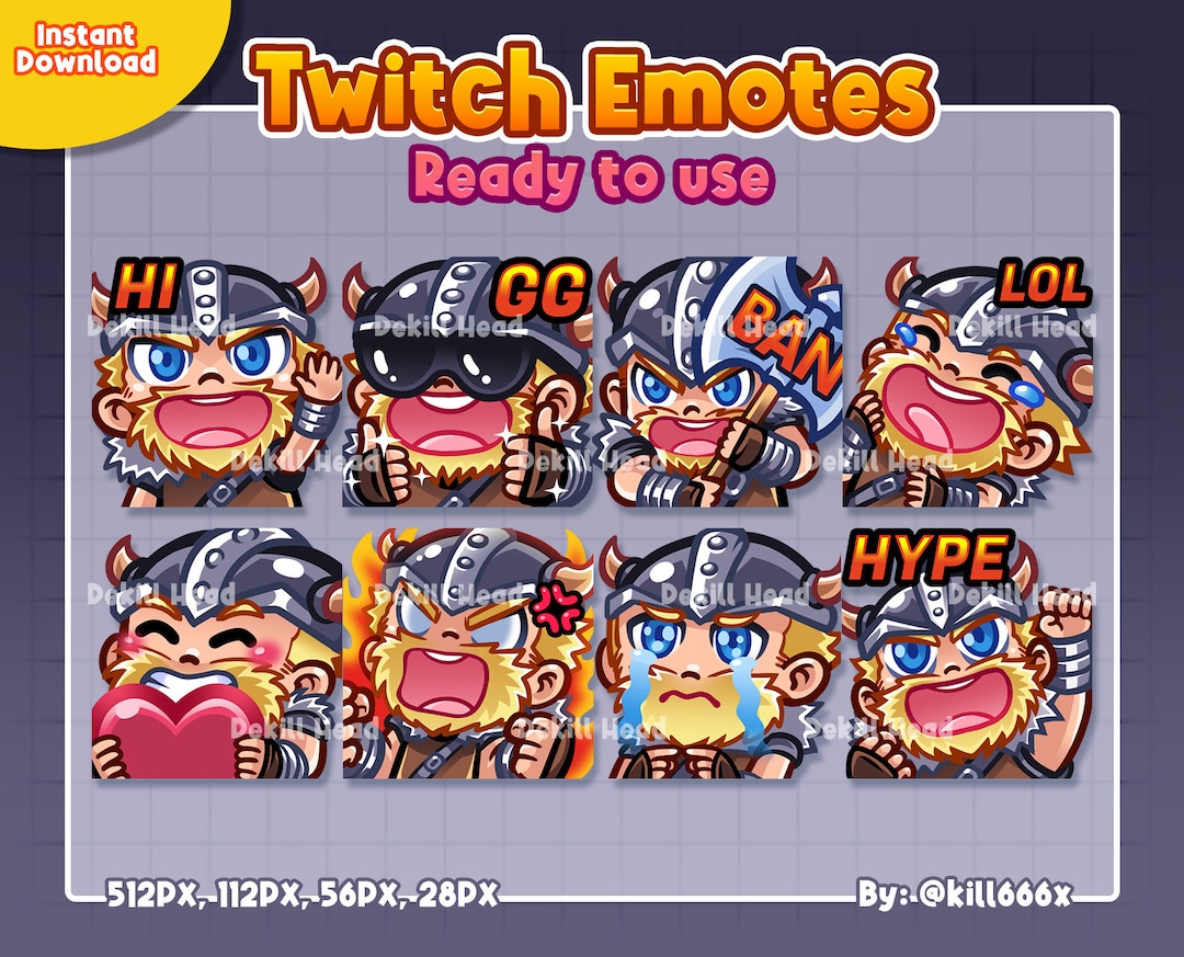 Viking Twitch Emotes: Hi, GG, BAN, LOL, Love, Rage, Hype (digital Download) - Etsy