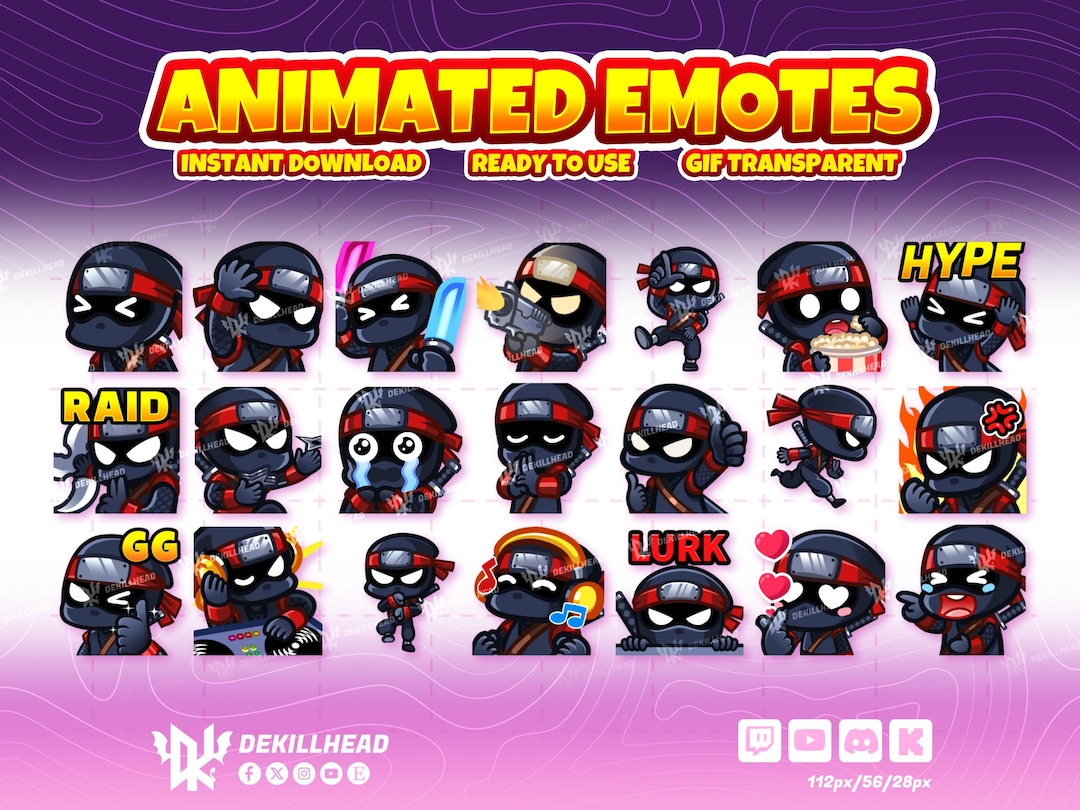 Complete Ninja Emote Pack – 24 Animated & Static Emotes for Streamers ...