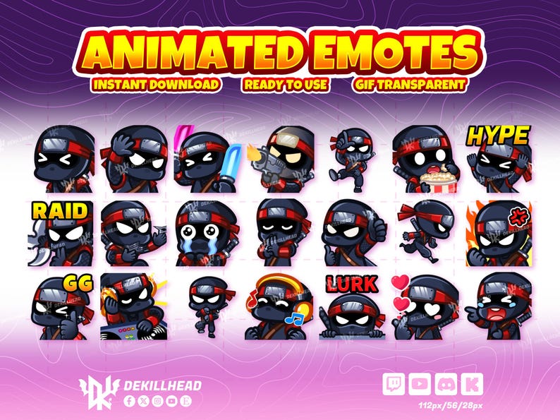 Complete Ninja Emote Pack – 24 Animated & Static Emotes for Streamers ...