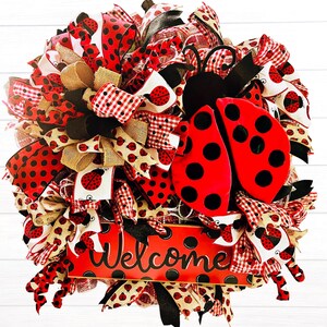 Ladybug Wreath for Front Door – Red Black Polka Dot Bow, Ladybug Decor ...