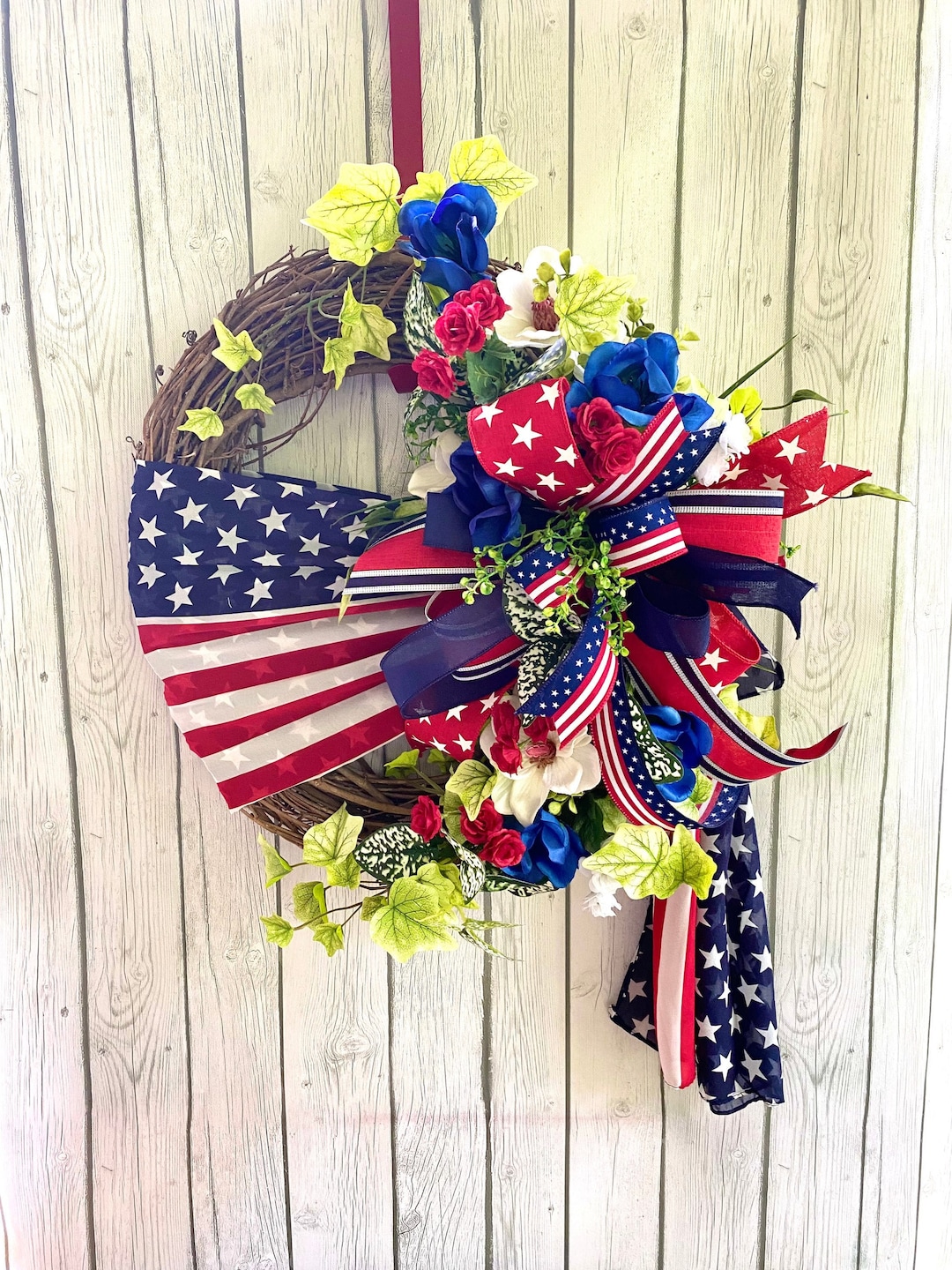 Patriotic Grapevine Wreath: Red, White & Blue American Flag Decor - Etsy