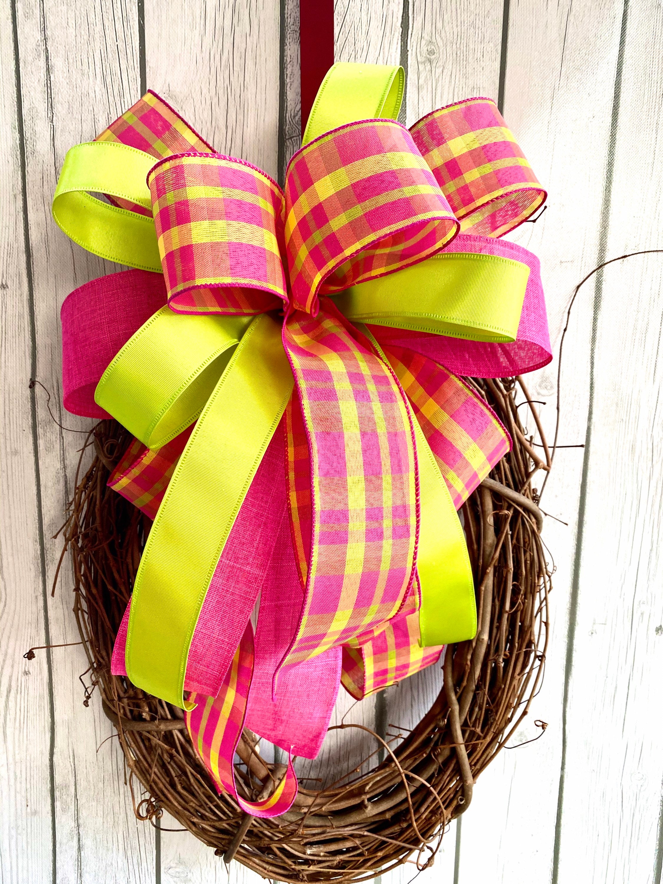 Cheerful Spring Plaid Bow for Wreaths, Garlands, Mailboxes Decor - Pink ...