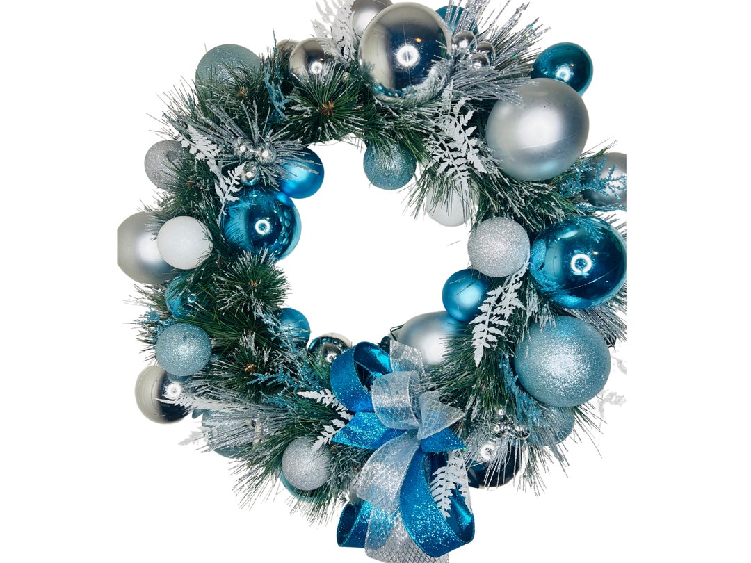 Blue and Silver Christmas Wreath, Winter Wonderland Ornament Wreath ...