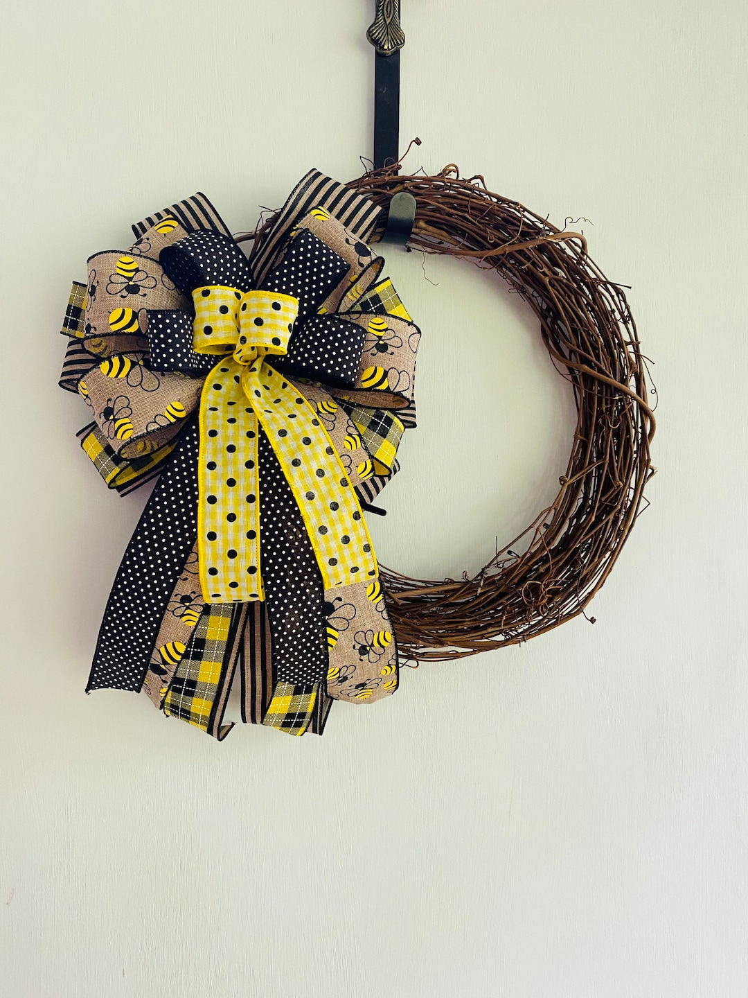 Bee Bow for Wreath, Summer Wreath Bow, Front Porch Bow, Banister Bow ...