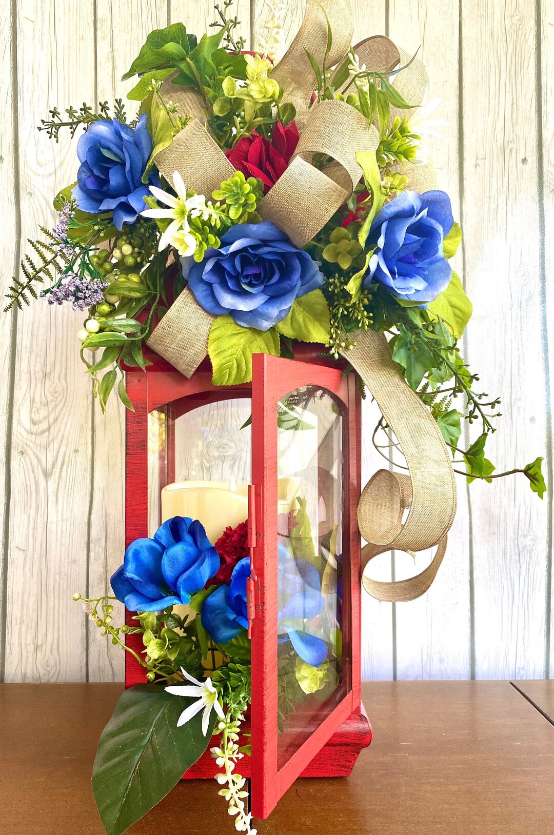 Patriotic Lantern Bow Swag, Summer Patriotic Red White and Blue Large ...