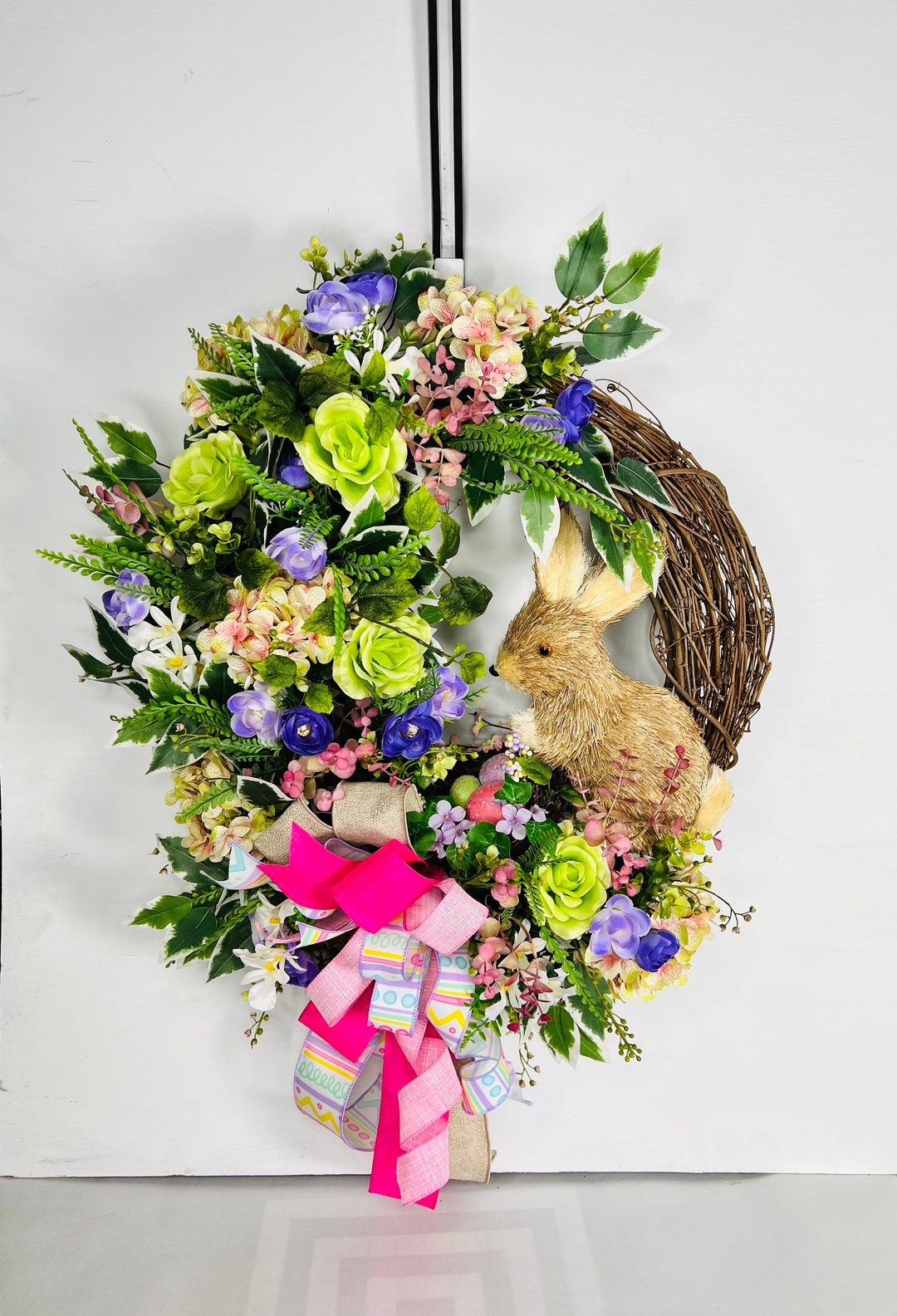 Easter Bunny Floral Wreath, Spring Floral Wreath, Easter Grapevine ...