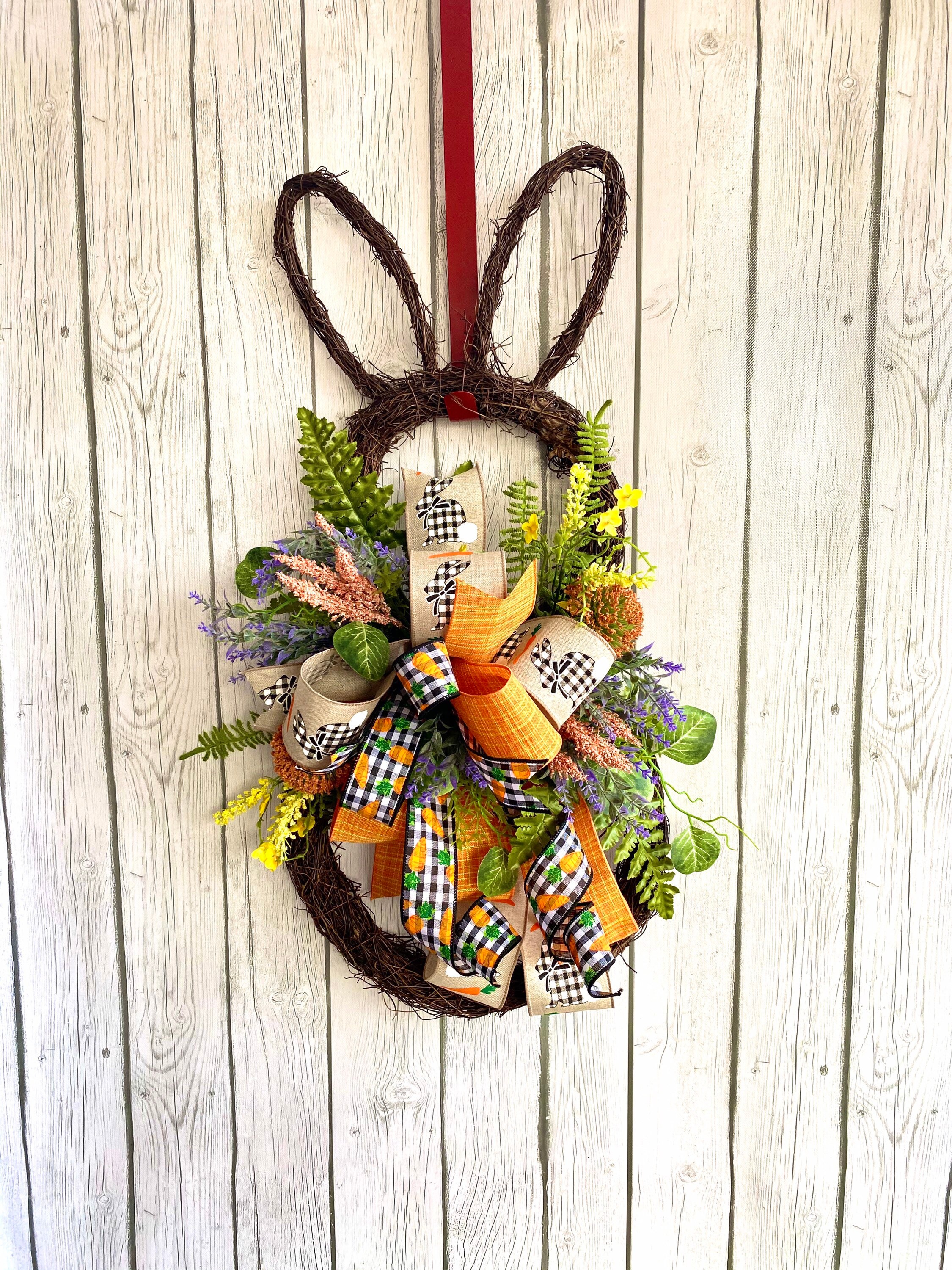 Spring Bunny Door Hanger Wreath for Front Door Buffalo Plaid | Etsy