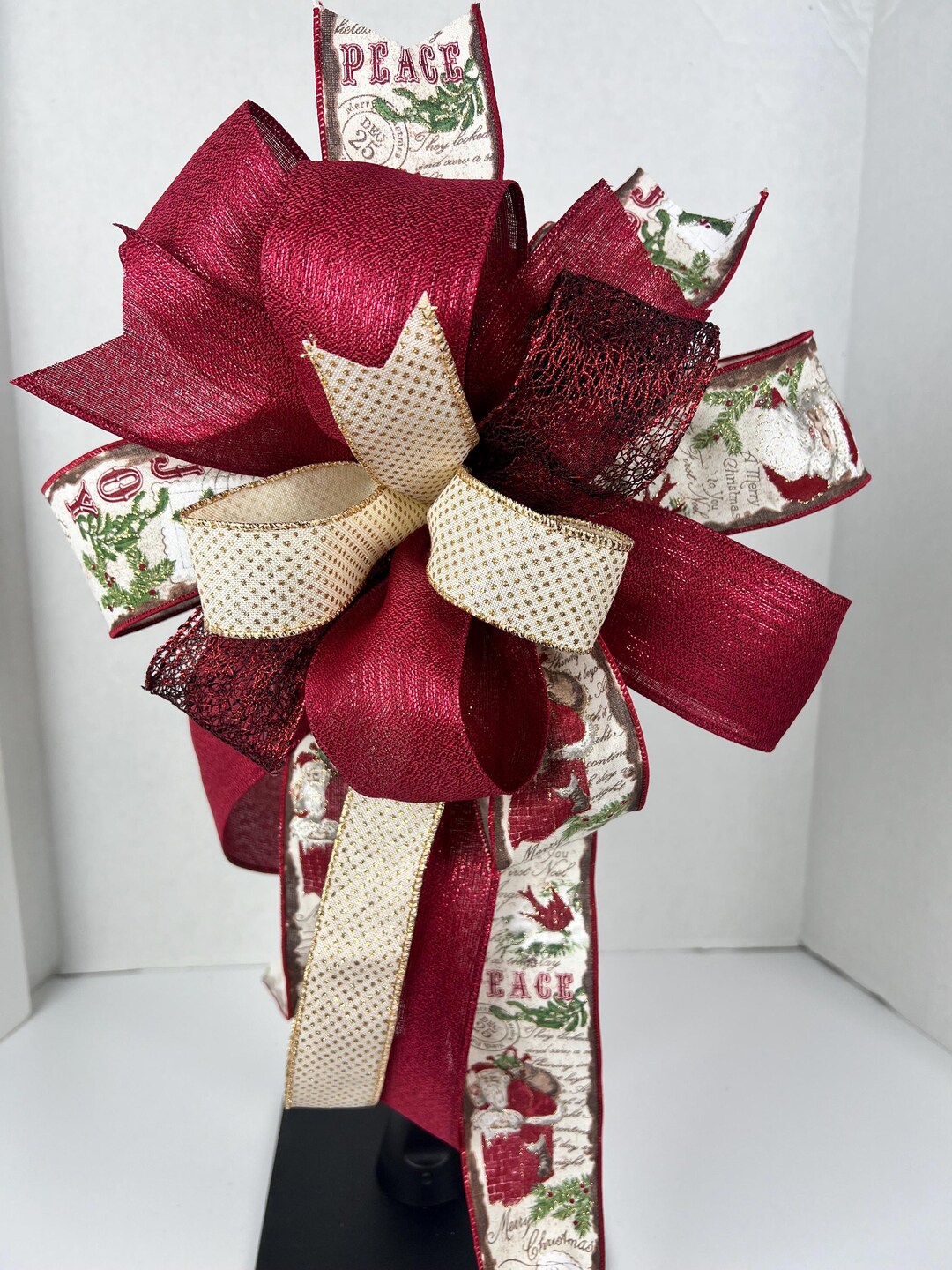 Handmade Burgundy Christmas Bow: Vintage Santa Ribbon Wreath Decor - Etsy