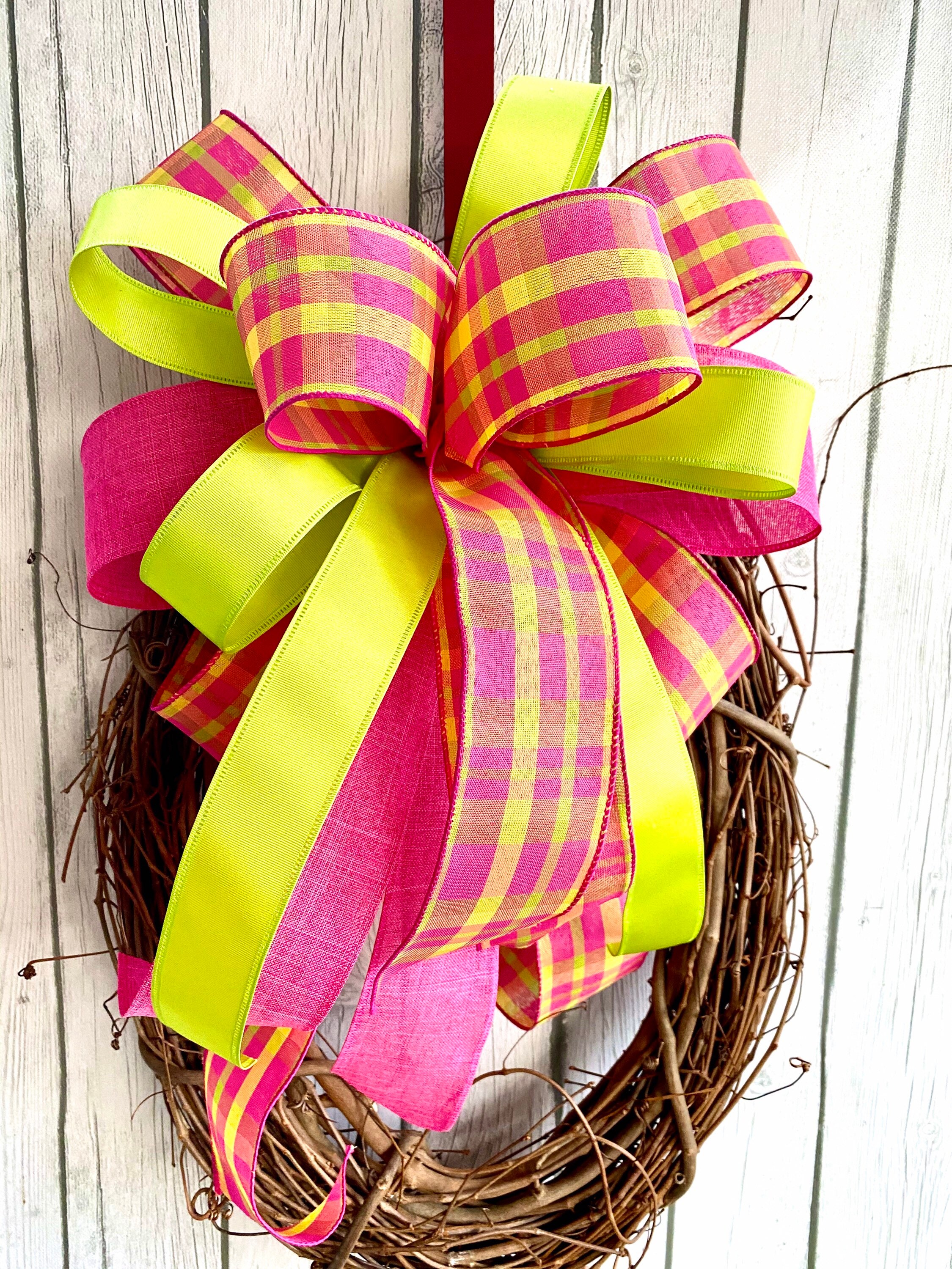 Cheerful Spring Plaid Bow for Wreaths, Garlands, Mailboxes Decor - Pink ...