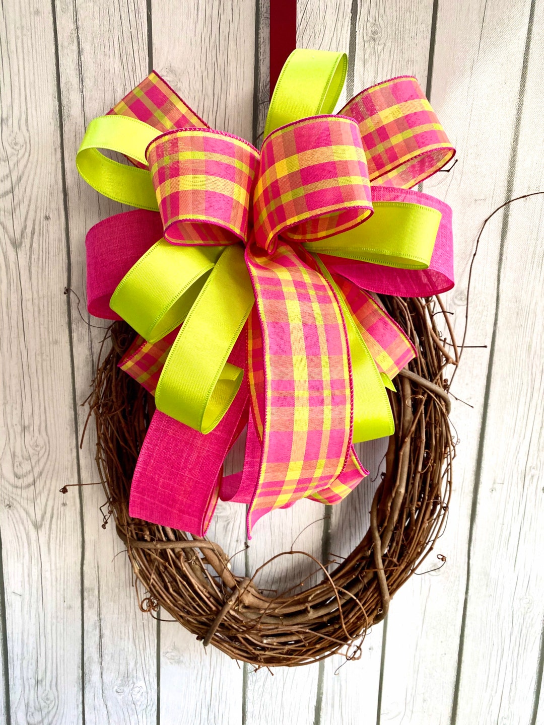 Cheerful Spring Plaid Bow for Wreaths, Garlands, Mailboxes Decor - Pink ...