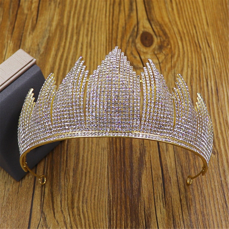 Full Rhinestone Tiaragold Wedding Tiarabridal Tiarawedding Etsy