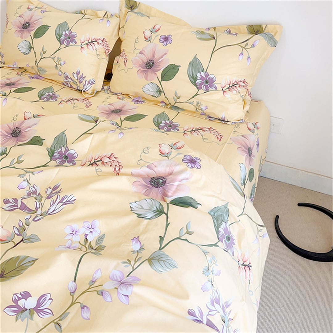 Yellow Floral Duvet Cover Set With Pillowcases Twin Full Queen - Etsy