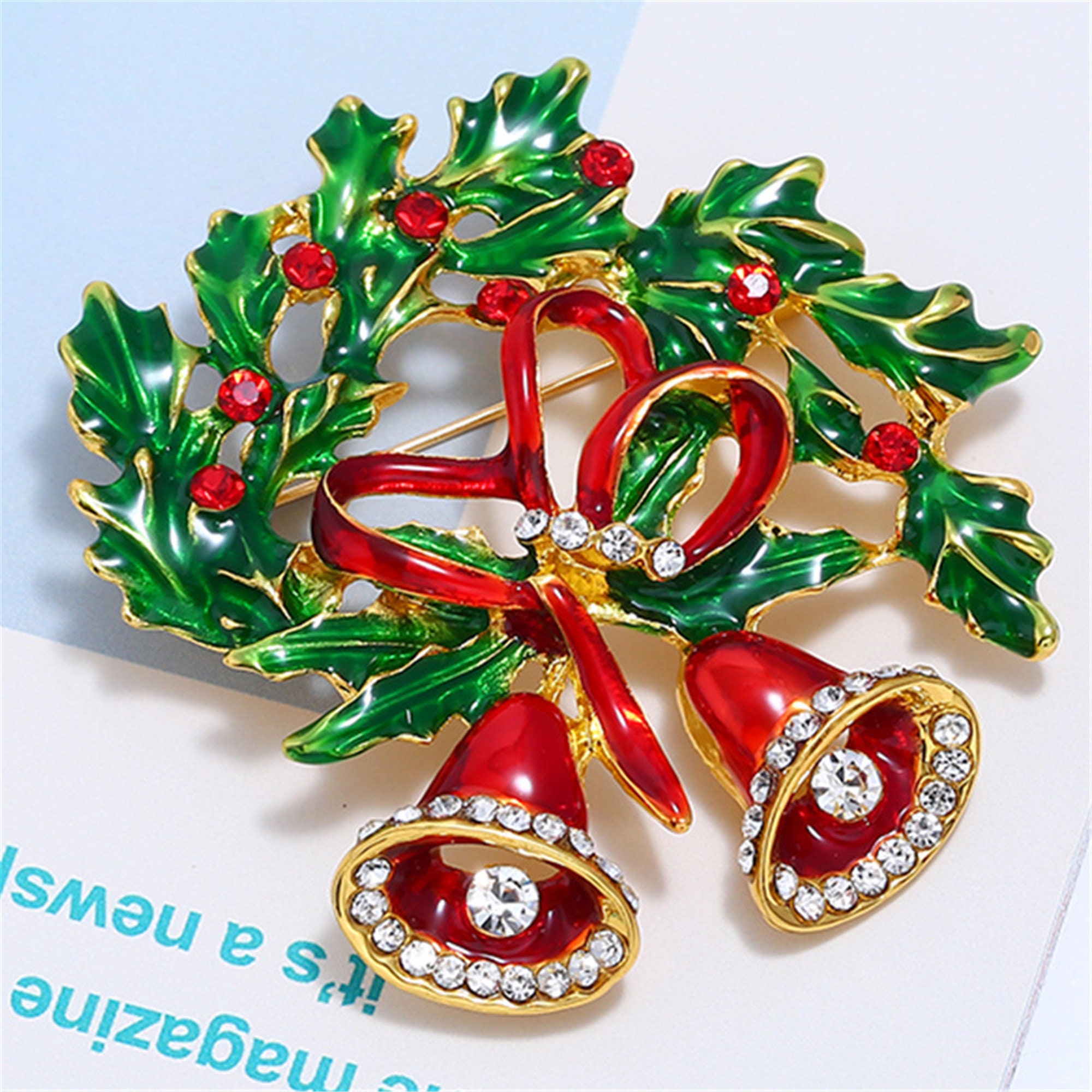 Jingle Bell Pinschristmas Bell Pin Crystal Broochchristmas - Etsy