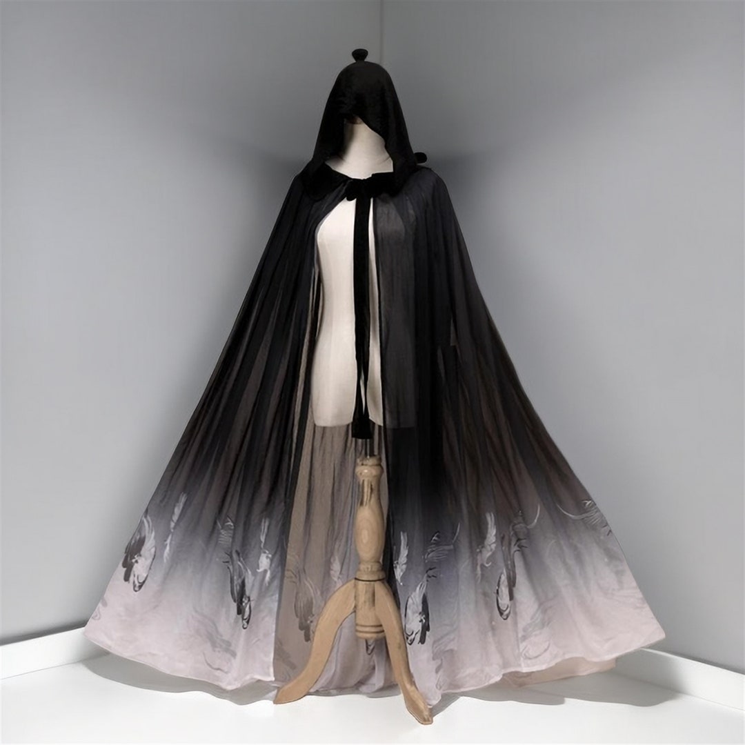 Crane Cloak Gradient Cloak Chiffon Hooded Cloak Black Hooded Cloak Cosplay Cloak Halloween Cloak ...