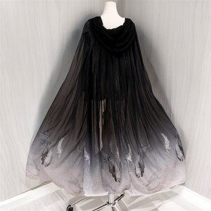 Crane Cloak Gradient Cloak Chiffon Hooded Cloak Black Hooded Cloak ...