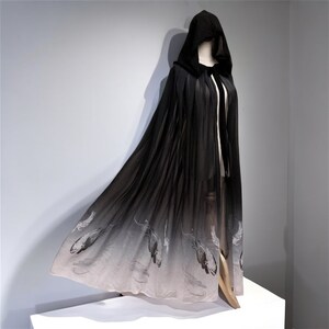 Crane Cloak Gradient Cloak Chiffon Hooded Cloak Black Hooded Cloak ...