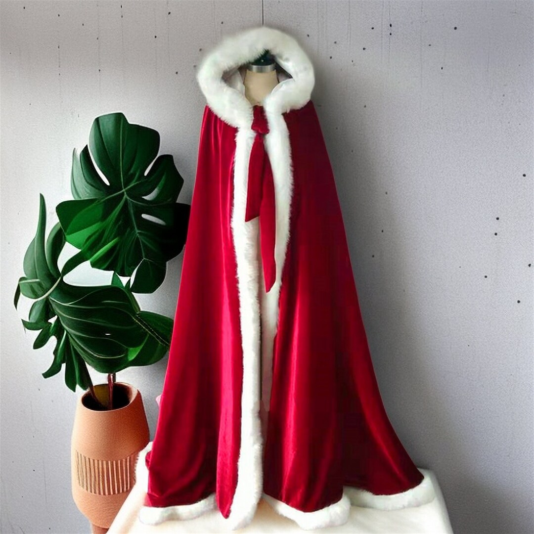 Warm Hooded Cloak Red Fur Shawl Bridal Shawl Cosplay Cloak With Long ...