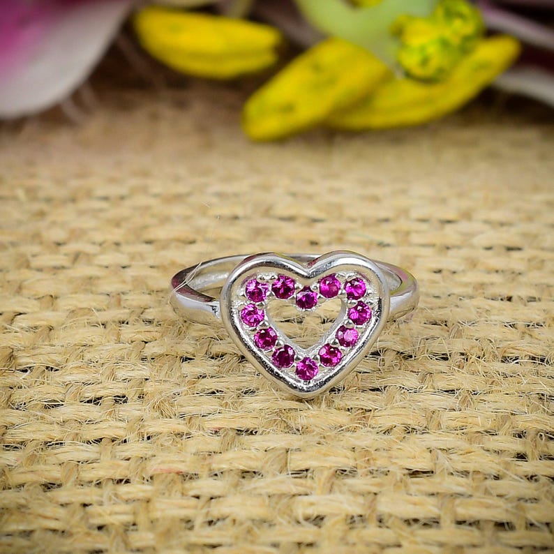 Open Heart Shape Floating Engagement Ring Dainty Open Heart Promise ...