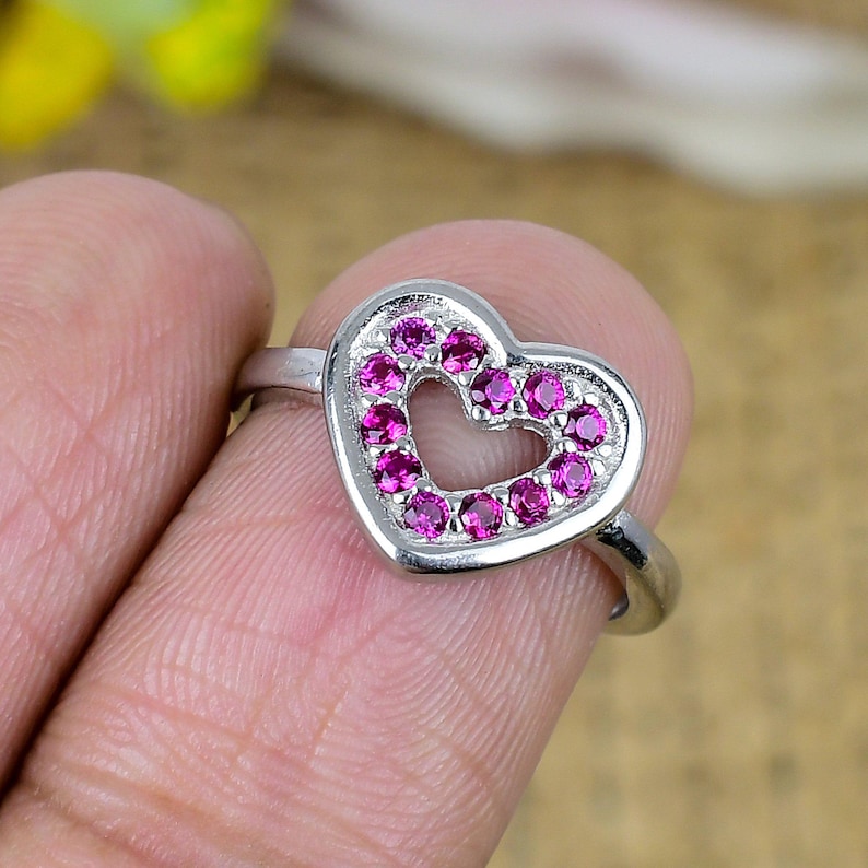 Open Heart Shape Floating Engagement Ring Dainty Open Heart Promise ...