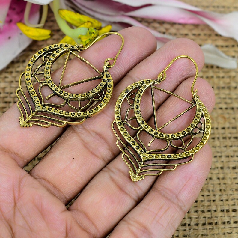 Gold Plated Sacred Geometry Hoop Earrings Sterling Silver Flower of ...