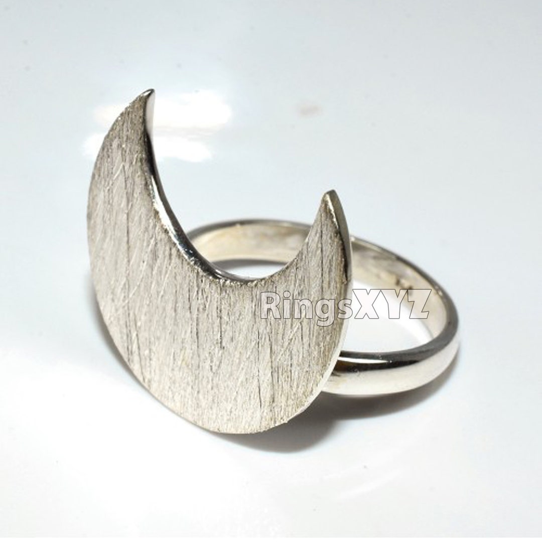 Big Half Moon Ring Texture Moon Shape Ring 925 Sterling - Etsy