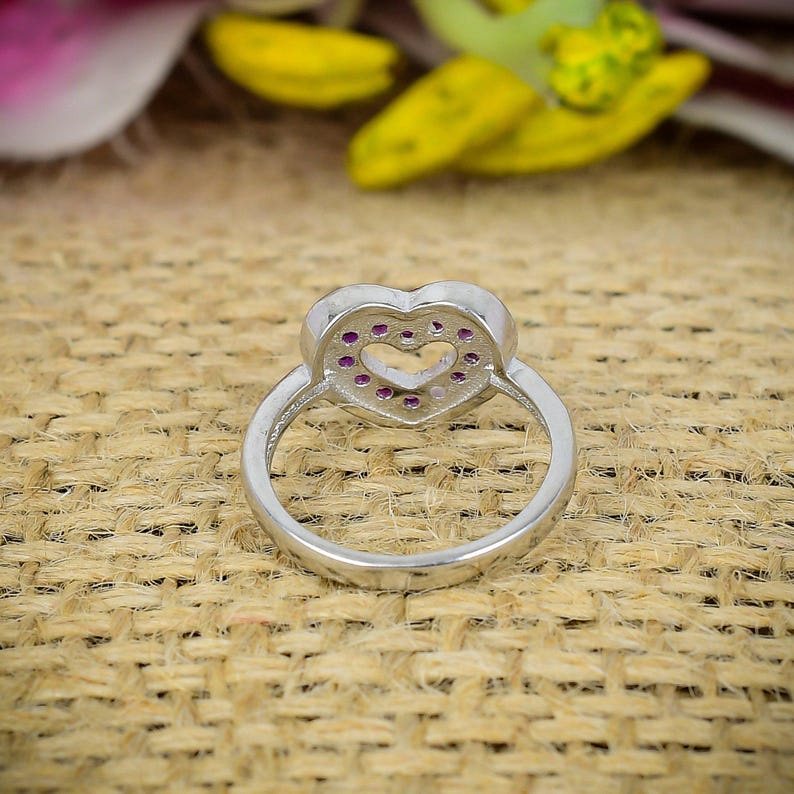 Open Heart Shape Floating Engagement Ring Dainty Open Heart Promise ...