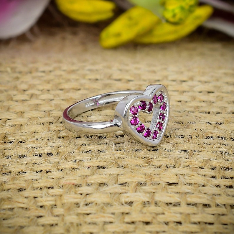 Open Heart Shape Floating Engagement Ring Dainty Open Heart Promise ...