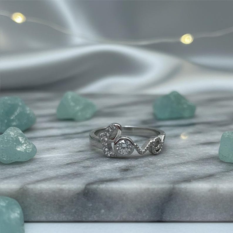 Script 'love' CZ Sterling Silver Ring Promise Ring Thank You Rings LOVE ...