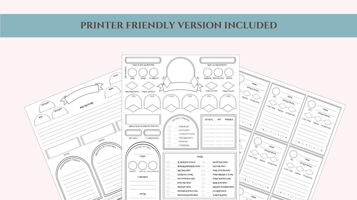 Dungeons and Dragons Character Sheets, 5th Edition, Dungeons and ...