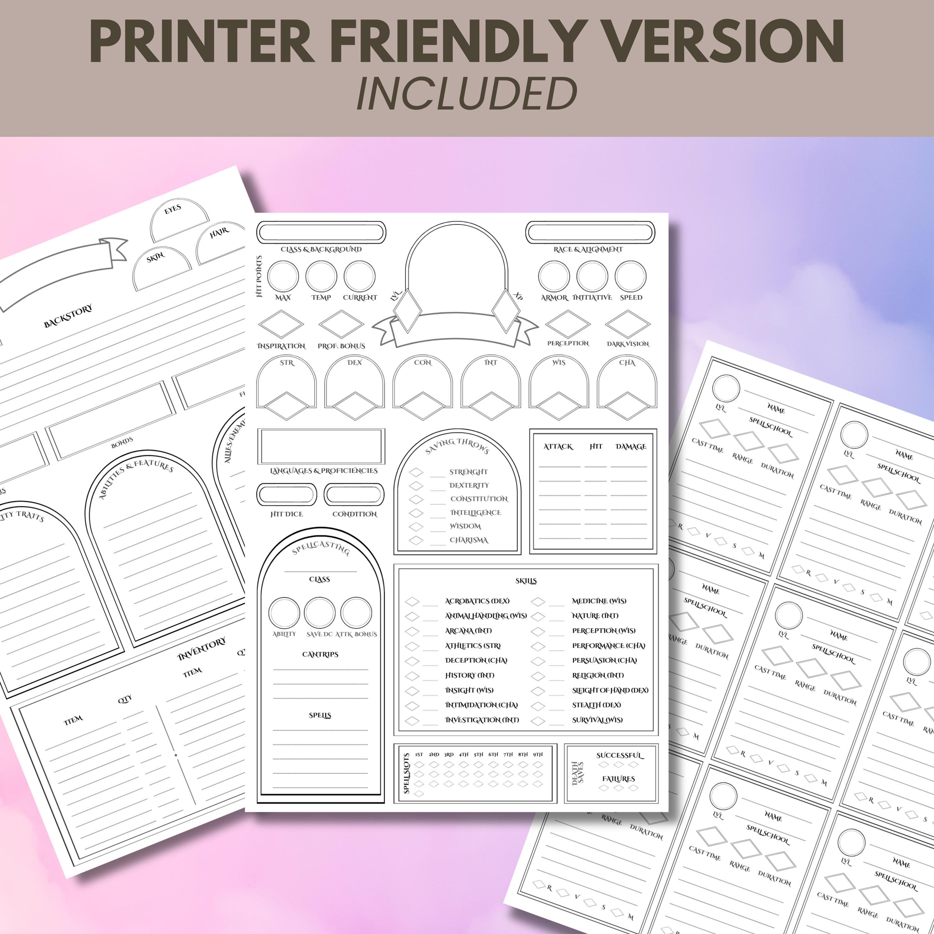 D&D Campaign, DND Journal, DND Character Sheet Printable, DND Spell ...