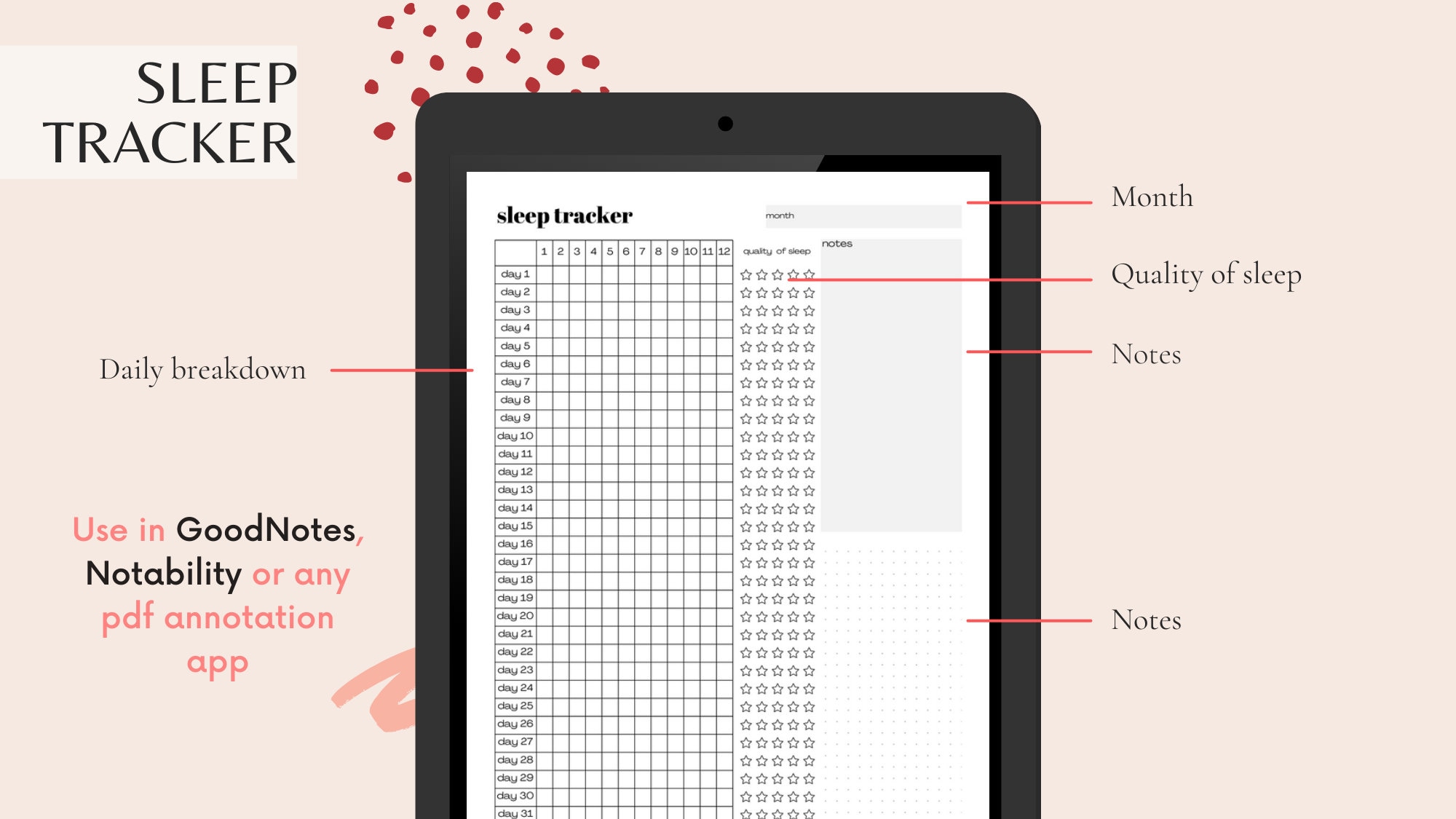Sleep Tracker For GoodNotes Monthly Sleep Tracker Digital | Etsy
