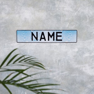 Street Front License Plate Delete. Custom Blue Nameplate. Long Wall ...