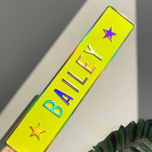 Custom Yellow Nameplate. Colorful Wall Hangings. Rainbow License Plate ...