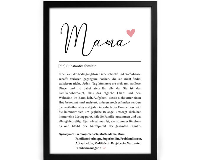 Mama Definition Poster zum Ausdrucken | Geschenk Mama | Bedeutung Mama ...