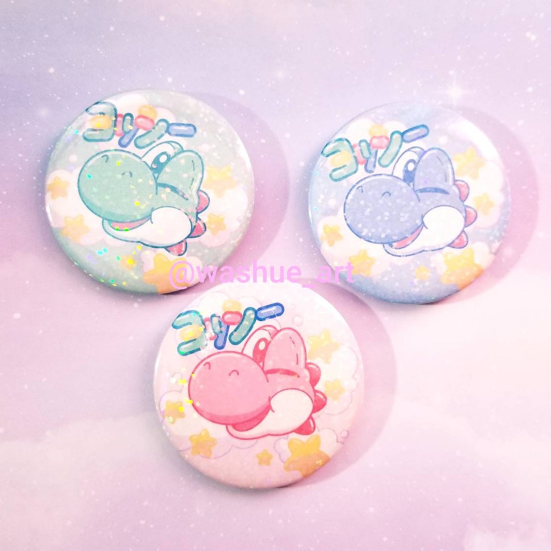 Kawaii Yoshi Buttons | Holographic Buttons - Etsy