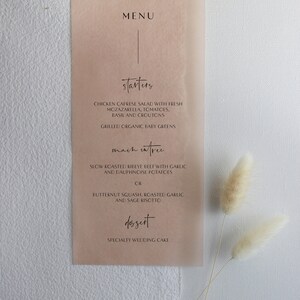 Nude Translucent Vellum Menu, Minimal Wedding Menu, Blush Elegant Menu ...